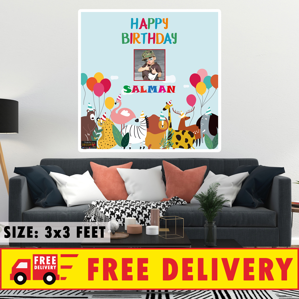 Happy Birthday Party Customized Backdrop Jungle Party Animal Theme ...