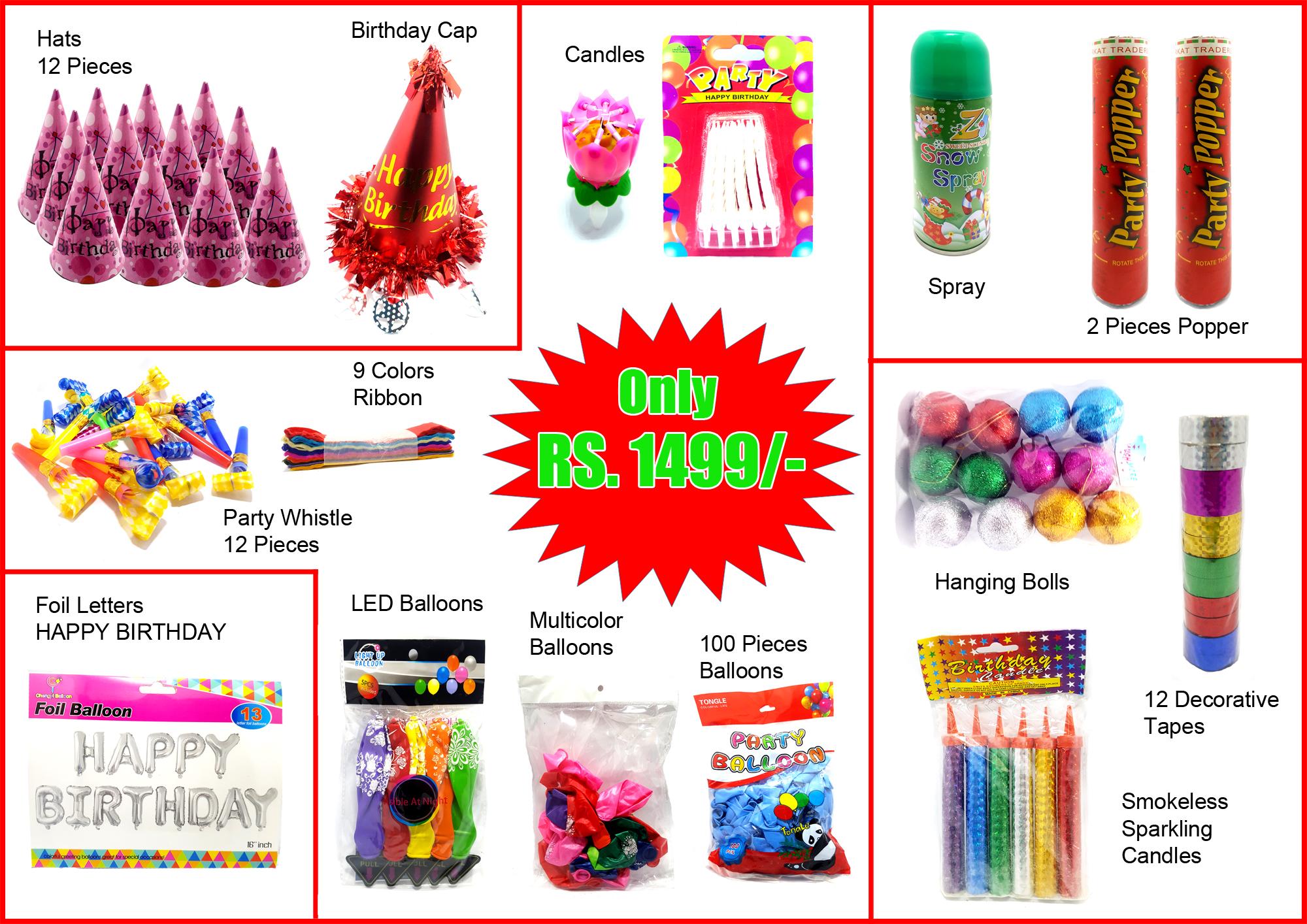 Pack of 15 Birthday Decoration Items Deal - 03 Complete Birthday ...