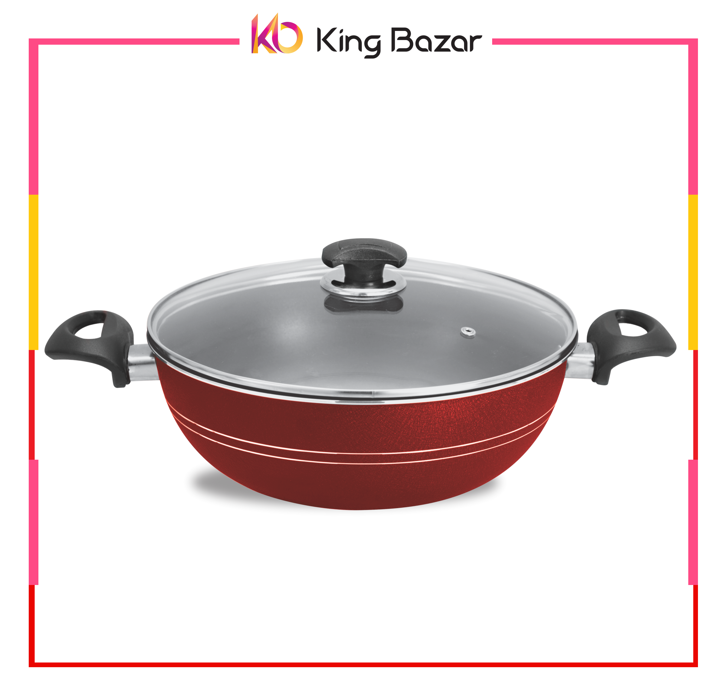 King Sheff Non-Stick Karahi Wok with Lid – Red Cooking Pot for ...