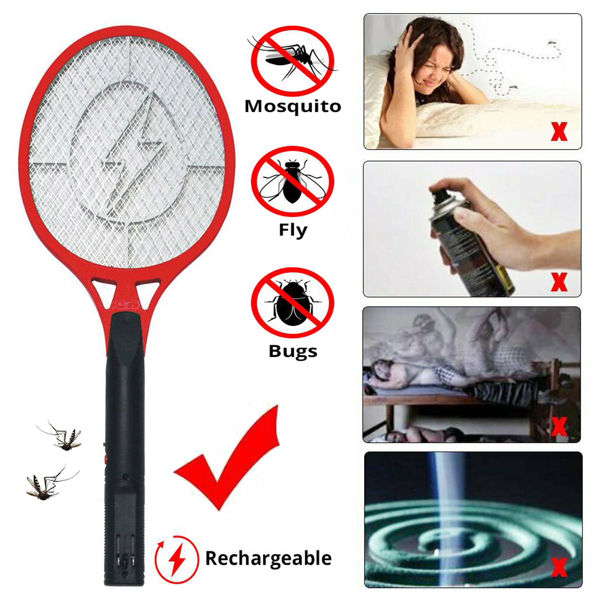 Rechargeable Electric Mosquito Killer Racket Chargeable Insect Fly ...