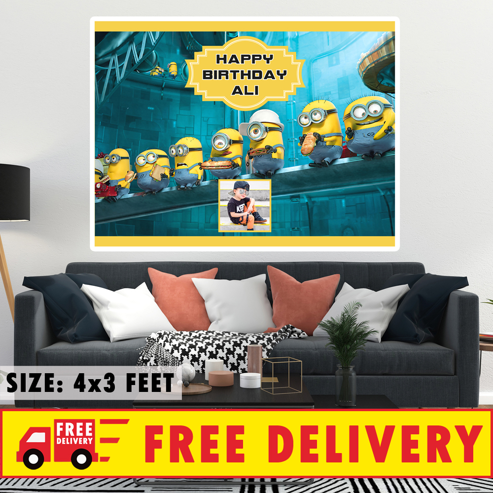 Happy Birthday Party Backdrop Minions Cartoon Theme Printed On Panaflex ...