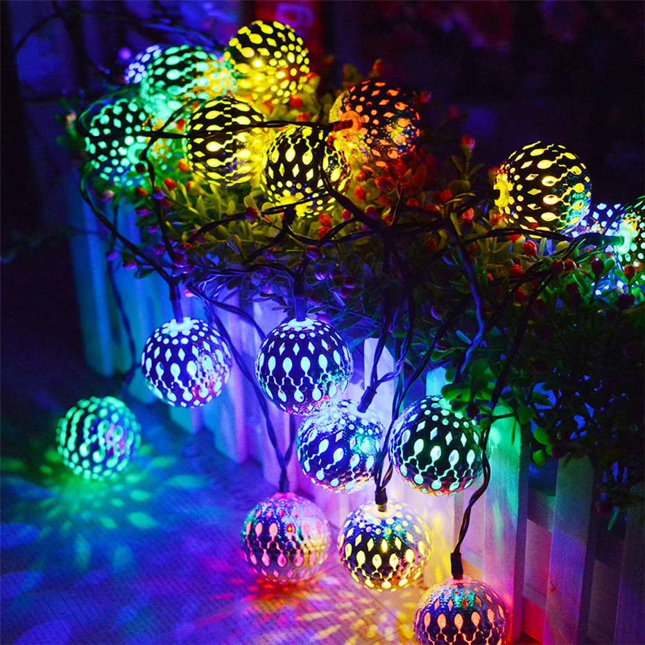 Moroccan LED Globe Fairy Lights Metal Balls Outdoor Ring Light for Eid ...