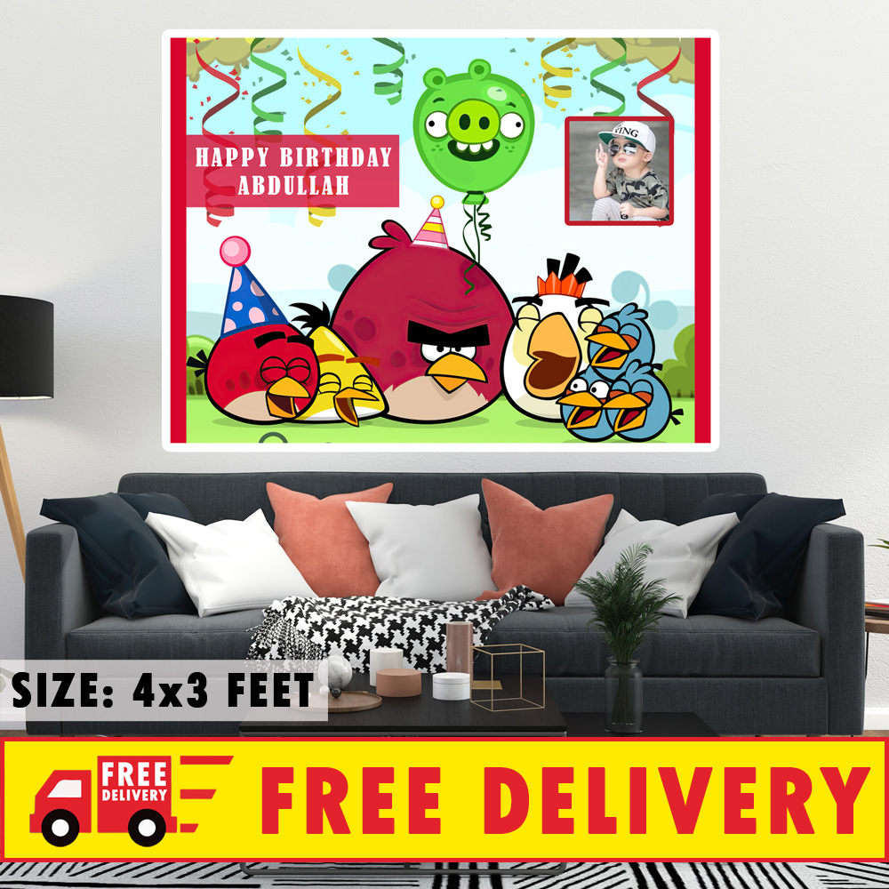 Happy Birthday Party Backdrop Angry Birds Theme Printed On Panaflex ...